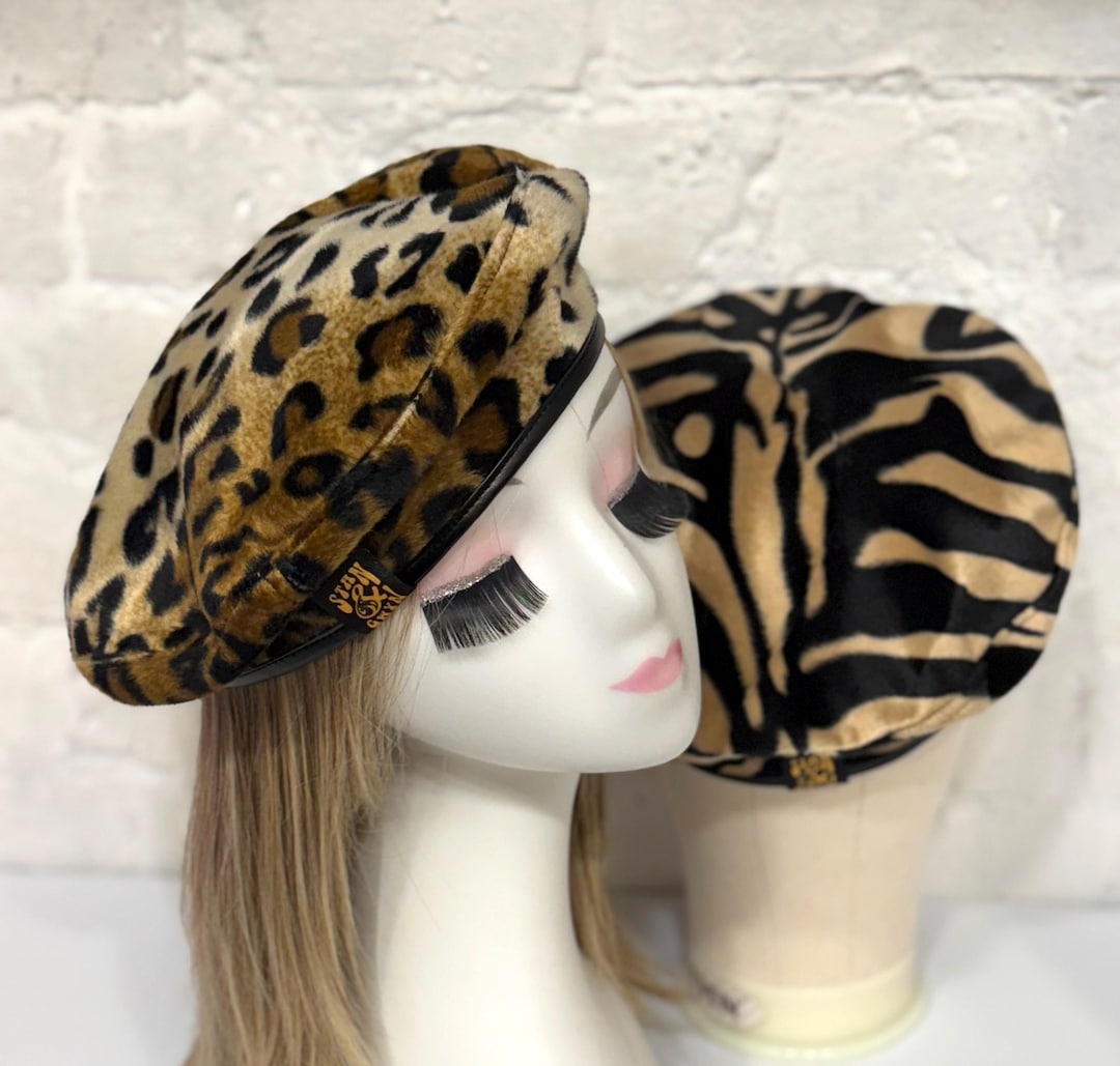 Leopard Print Beret, Fur Beret, Animal Print, Hat for Women, Winter Hat ...