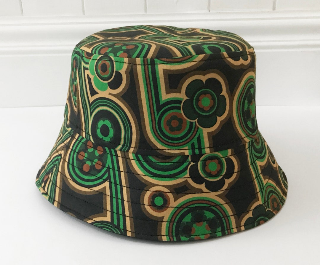 Reversible Bucket Hat, 1970s Green Flower Print, Mod Style. - Etsy