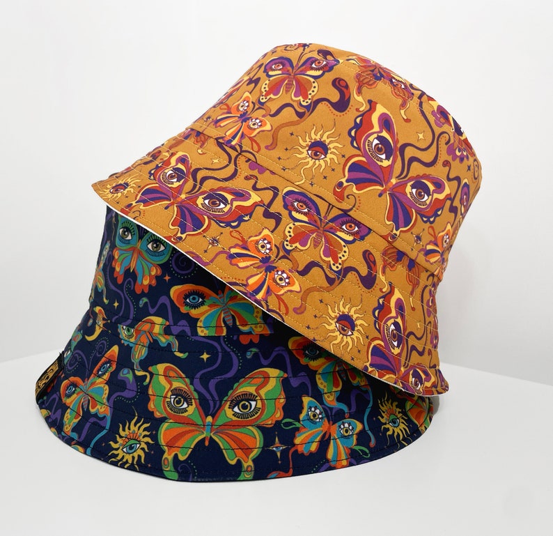 Butterfly Bucket Hat, Tropical Print Hat, Hawaii Print, Mustard Yellow ...
