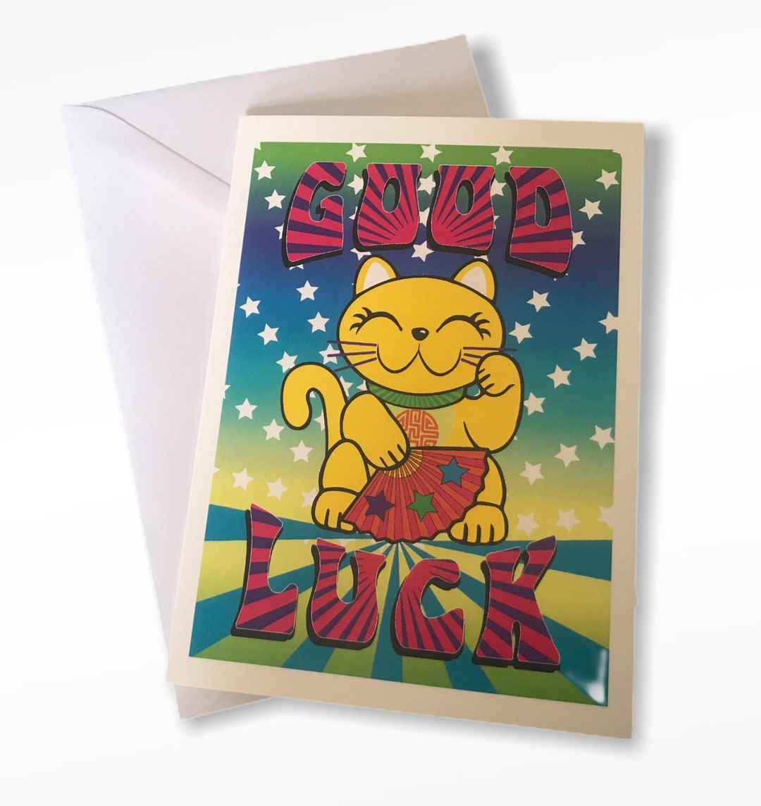 Good Luck Card, Lucky Cat Statue, Maneki Neko Print, Cat Card, Cards in ...
