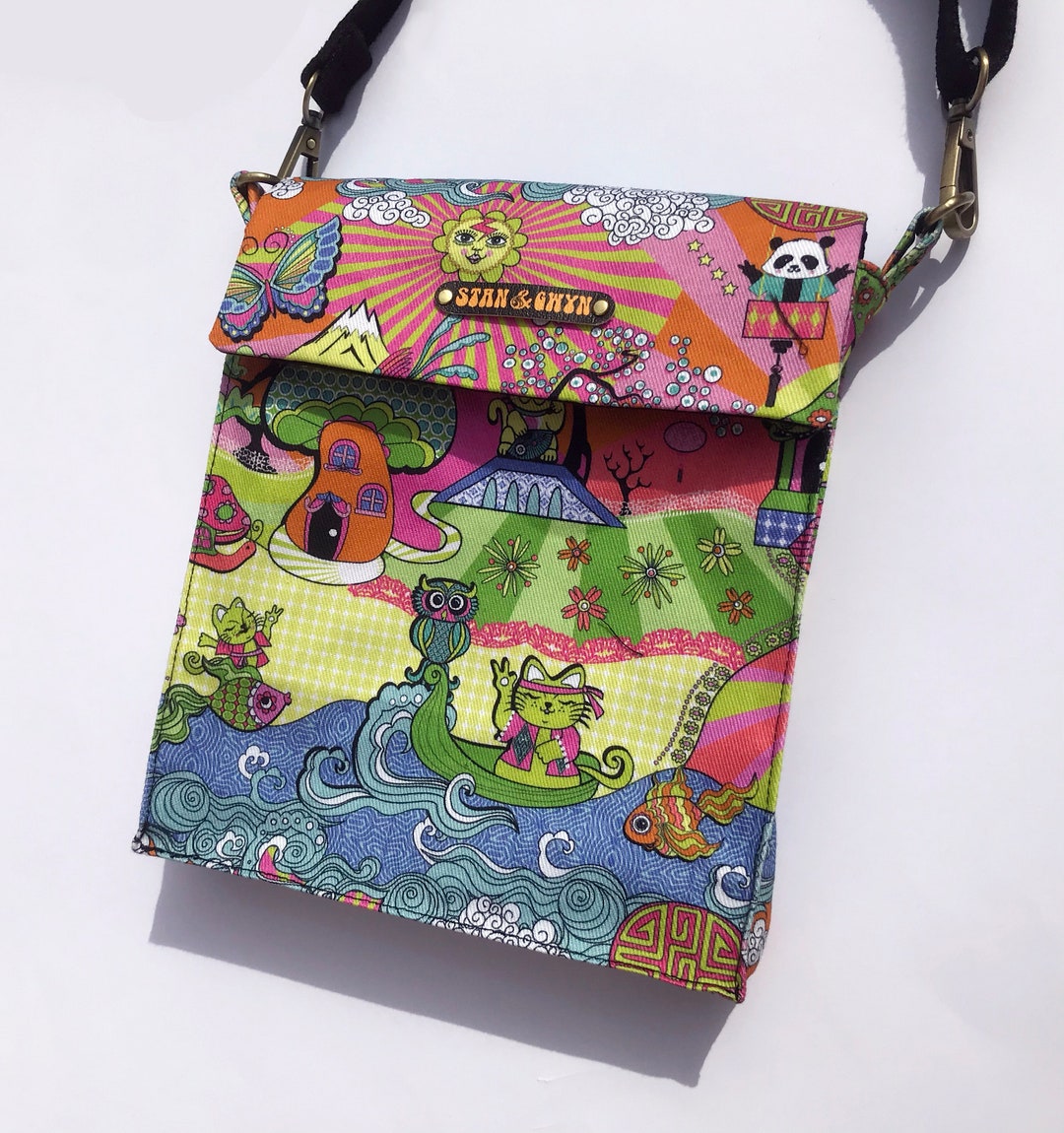 Psychedelic Lucky Cat Crossbody Bag, Japanese Print Satchel. - Etsy