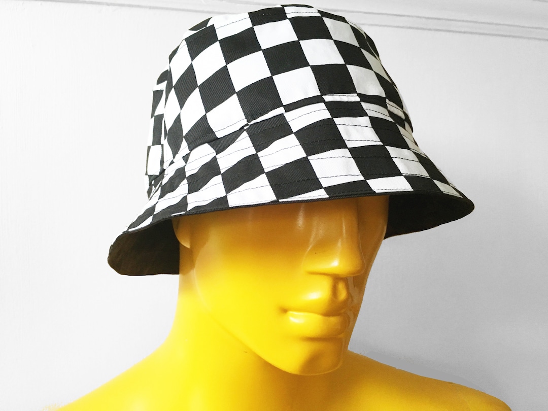 90's Bucket Hat, Two Tone, Monochrome Check, Black and White Hat, Ska ...