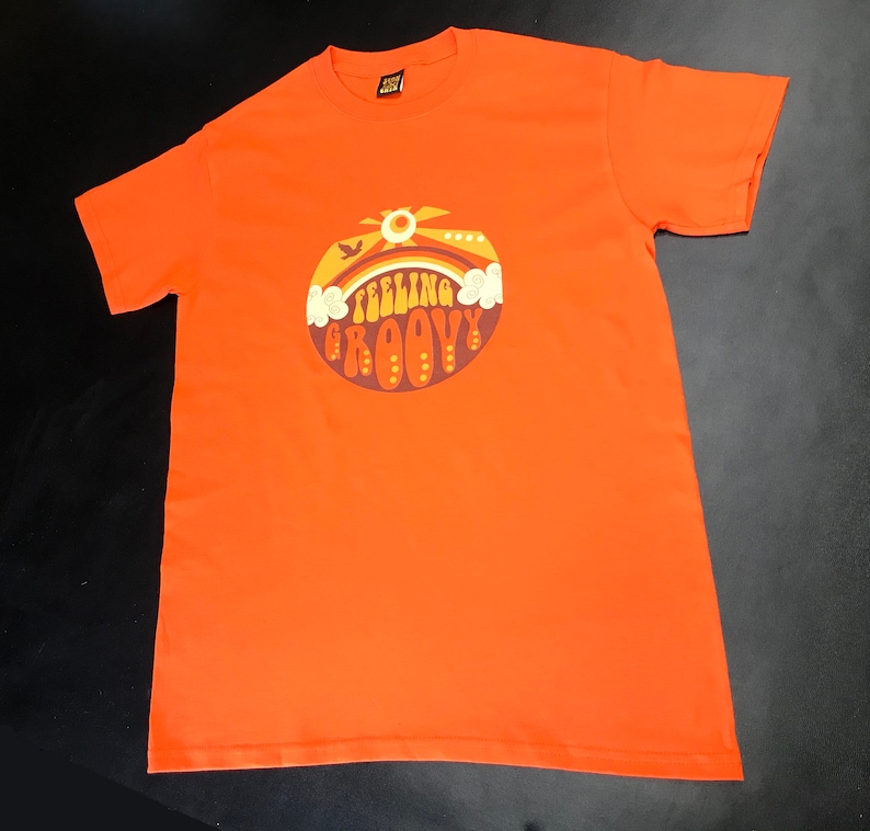 Buy Retro Orange T-shirt, 'feeling Groovy' 1970s Style Print. Online in ...