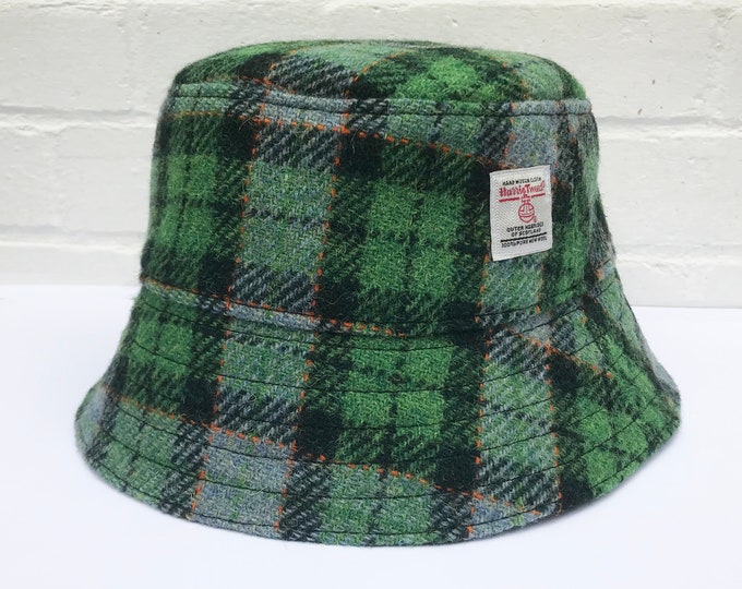 Green Bucket Hat Check Hat Scottish Tweed Hats Big Head - Etsy