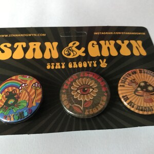 Groovy Pin Badges, Mushroom Badge, Psychedelic Retro Badges. - Etsy UK