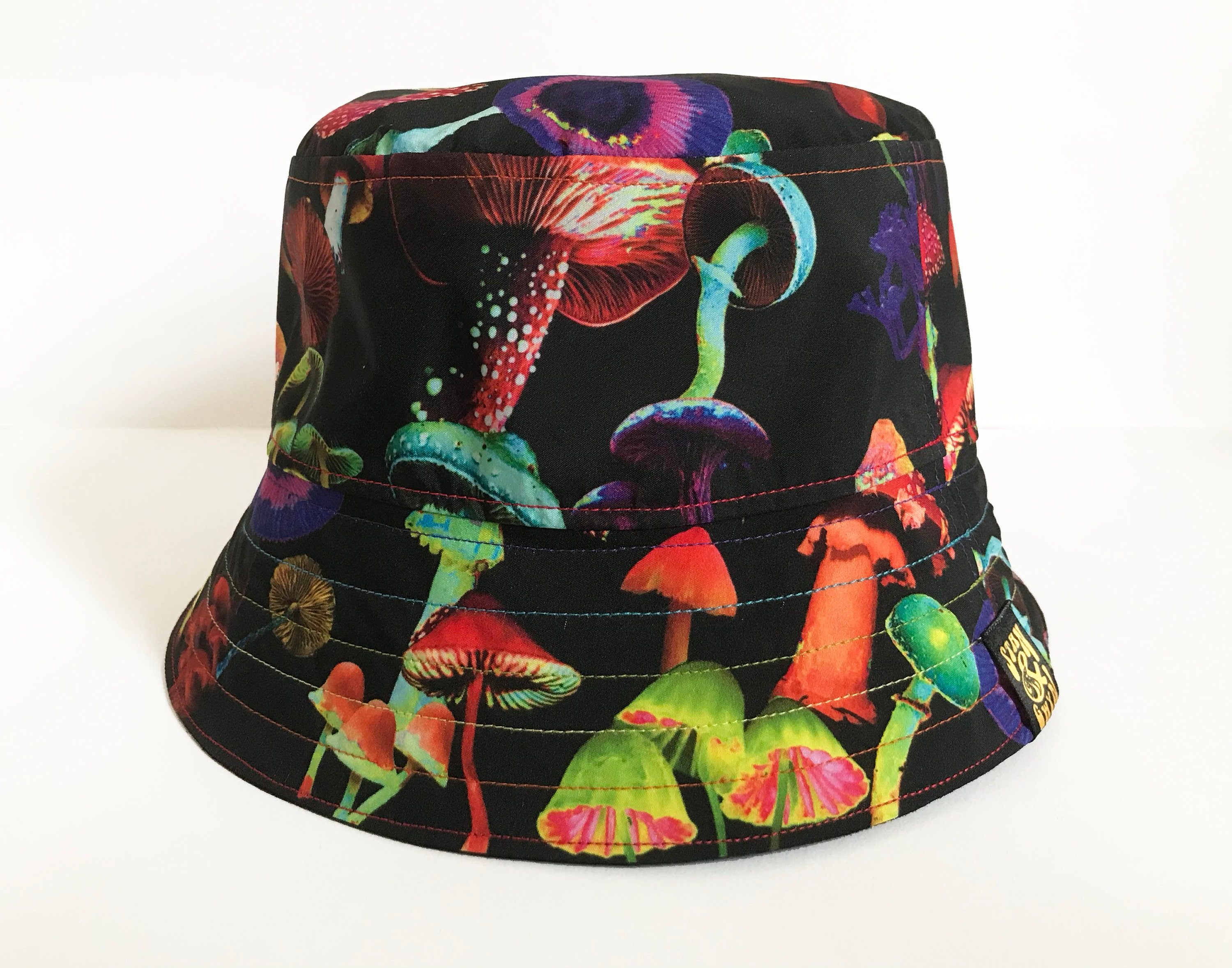 Neon Mushroom Hat, 90's Bucket Hat, Shroom Print Hat, Fisherman Hat ...