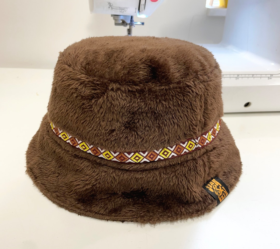 Brown Fur Hat, Fleecy Bucket Hat, Hat With Trim, Fluffy Hat, 1970's ...