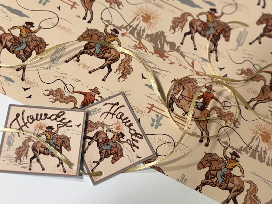 Cowboy Wrapping Paper, Gift Wrap for Men, Yellowstone National Park ...