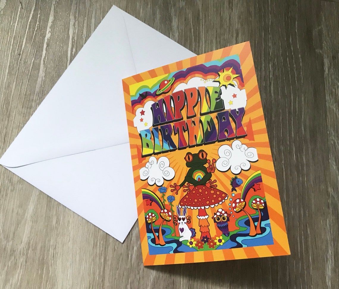 Hippie Birthday Card Birthday card for friend Psychedelic | Etsy