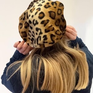 Leopard Print Beret, Fur Beret, Animal Print, Hat for Women, Winter Hat ...