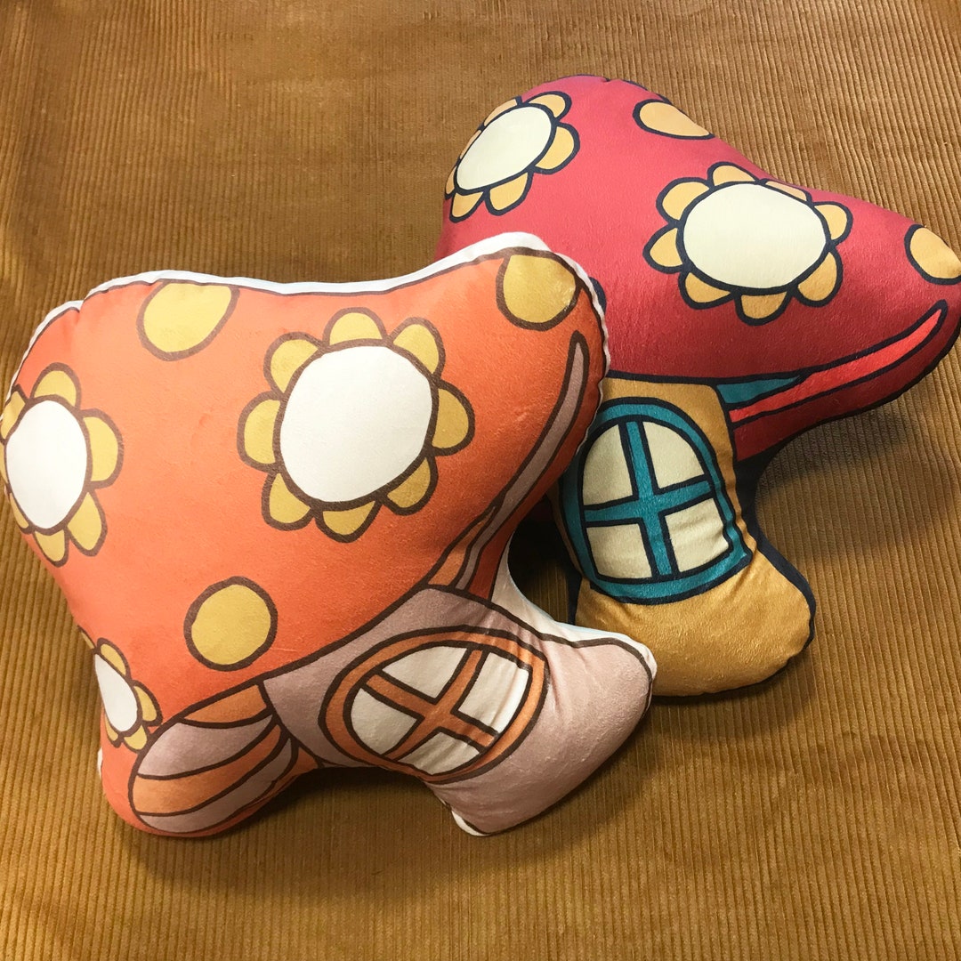 Mushroom Cushion, Toadstool Decorative Pillow, 70s Velvet Cushion ...