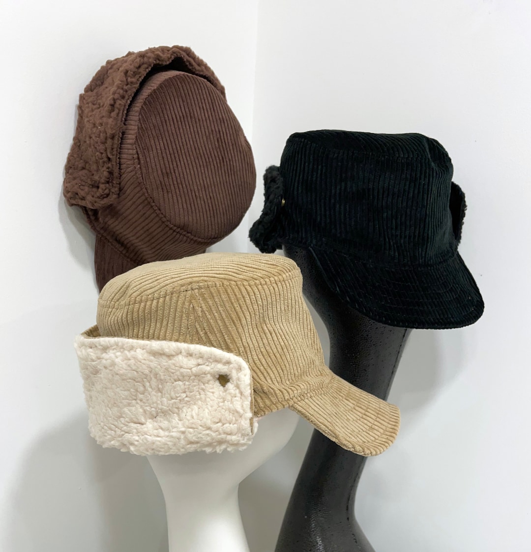 Handmade Corduroy Trapper Hat: Fleece Lined Winter Cap - Etsy UK