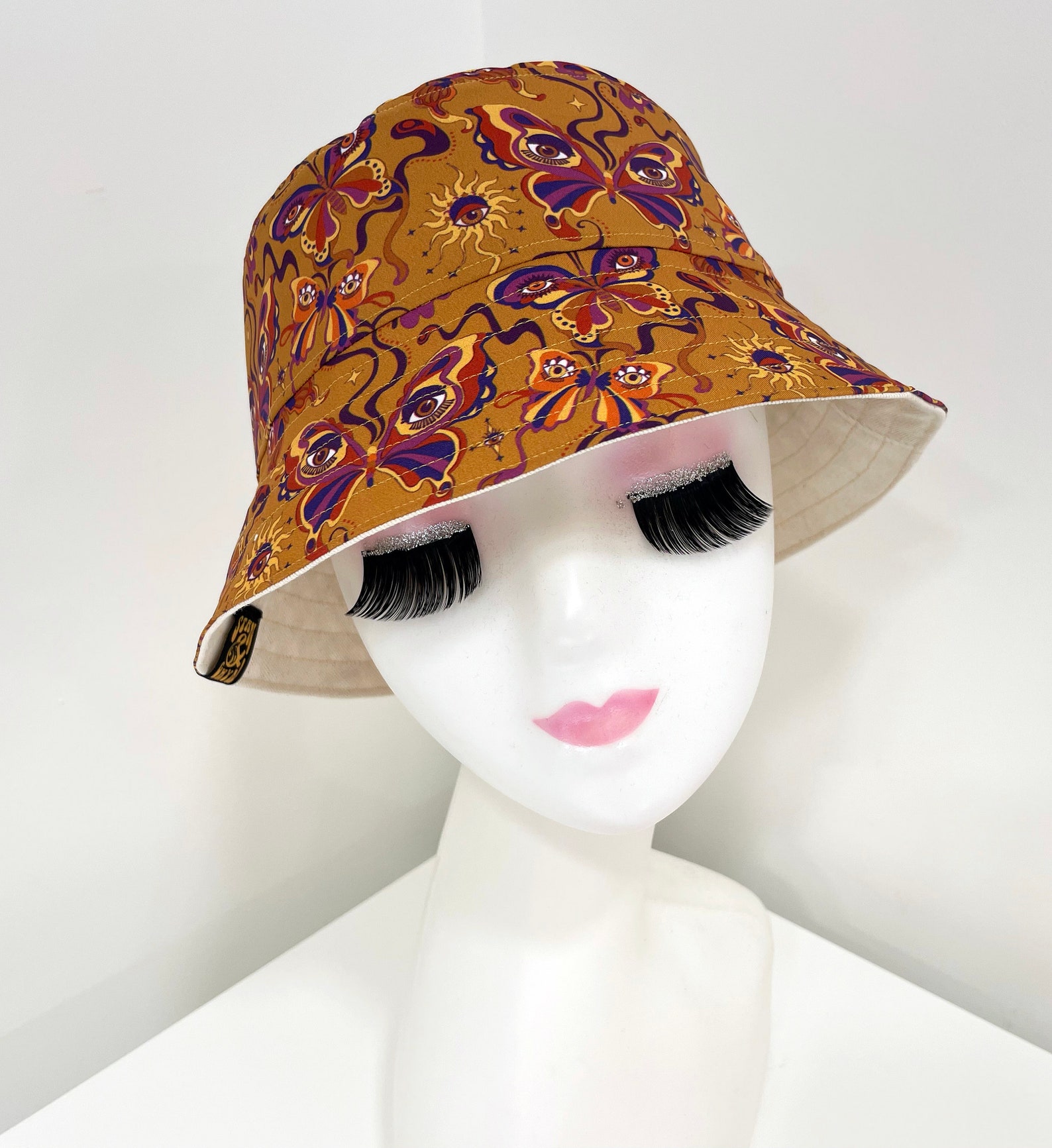 Butterfly Bucket Hat, Tropical Print Hat, Hawaii Print, Mustard Yellow ...