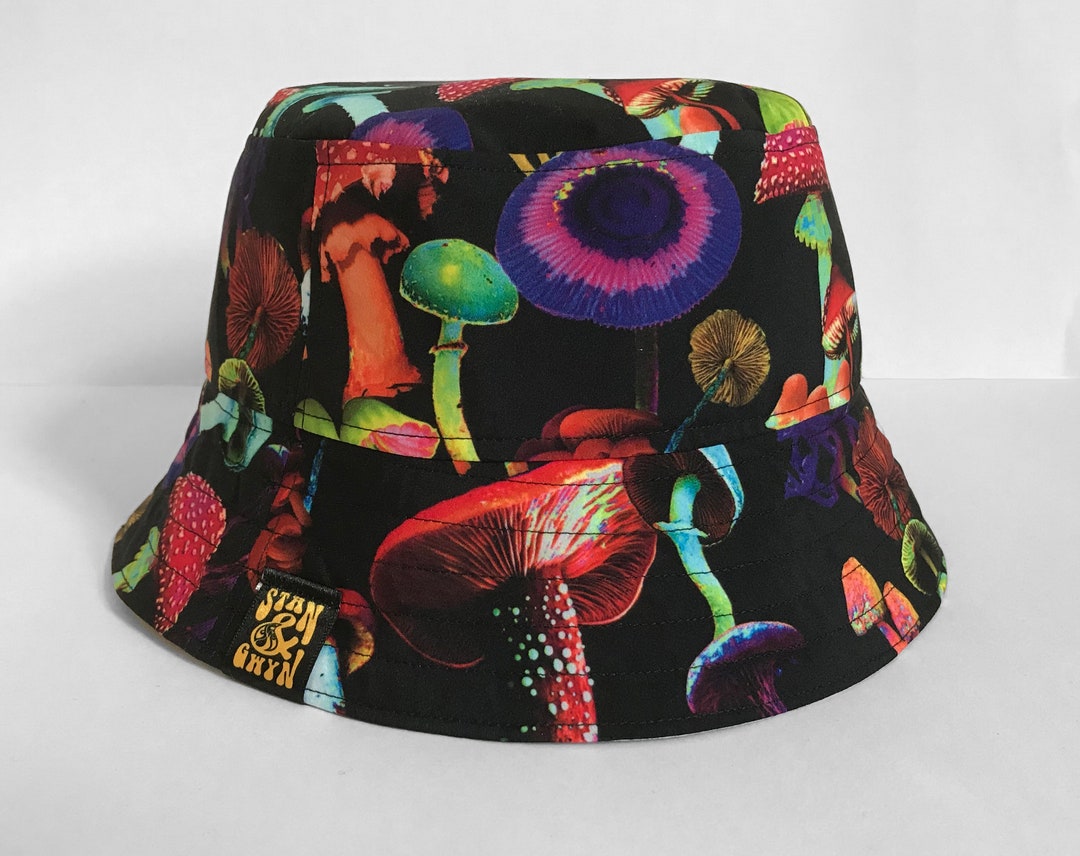 Neon Mushroom Hat, 90's Bucket Hat, Shroom Print Hat, Fisherman Hat ...
