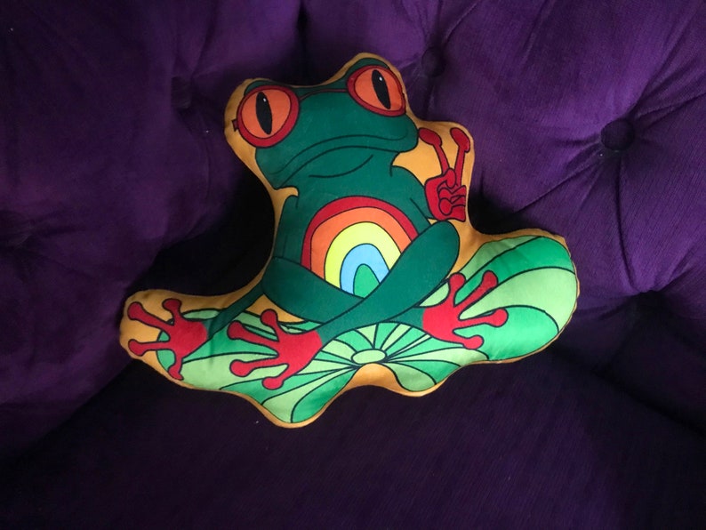 Hippie Frog Cushion, Peace Frog Plushie, Hippy Home Decor. - Etsy UK