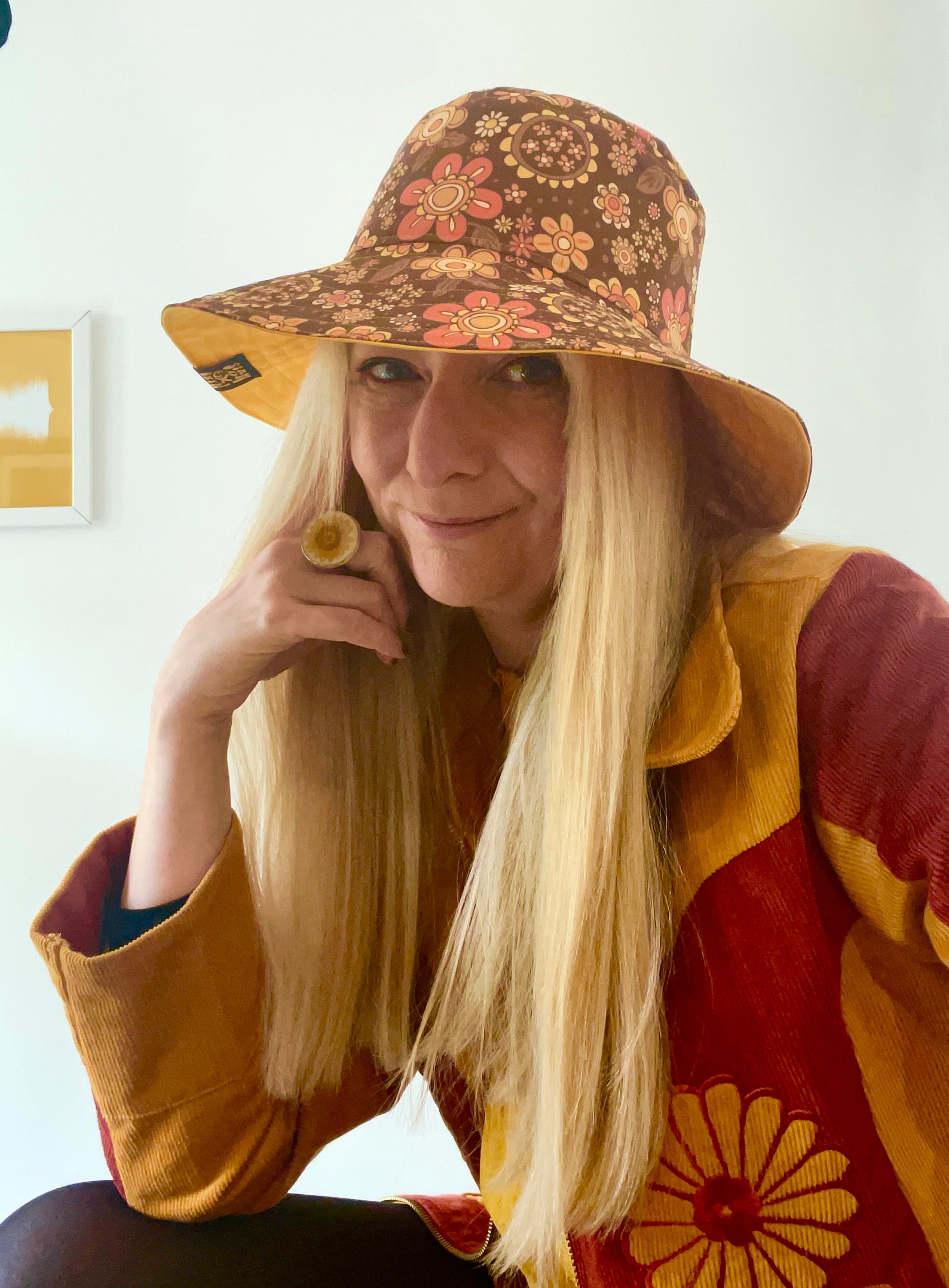 Retro Sun Hat, Wide Brim Hat, 70's Floral, Hat, 60s Fabric, Vintage ...