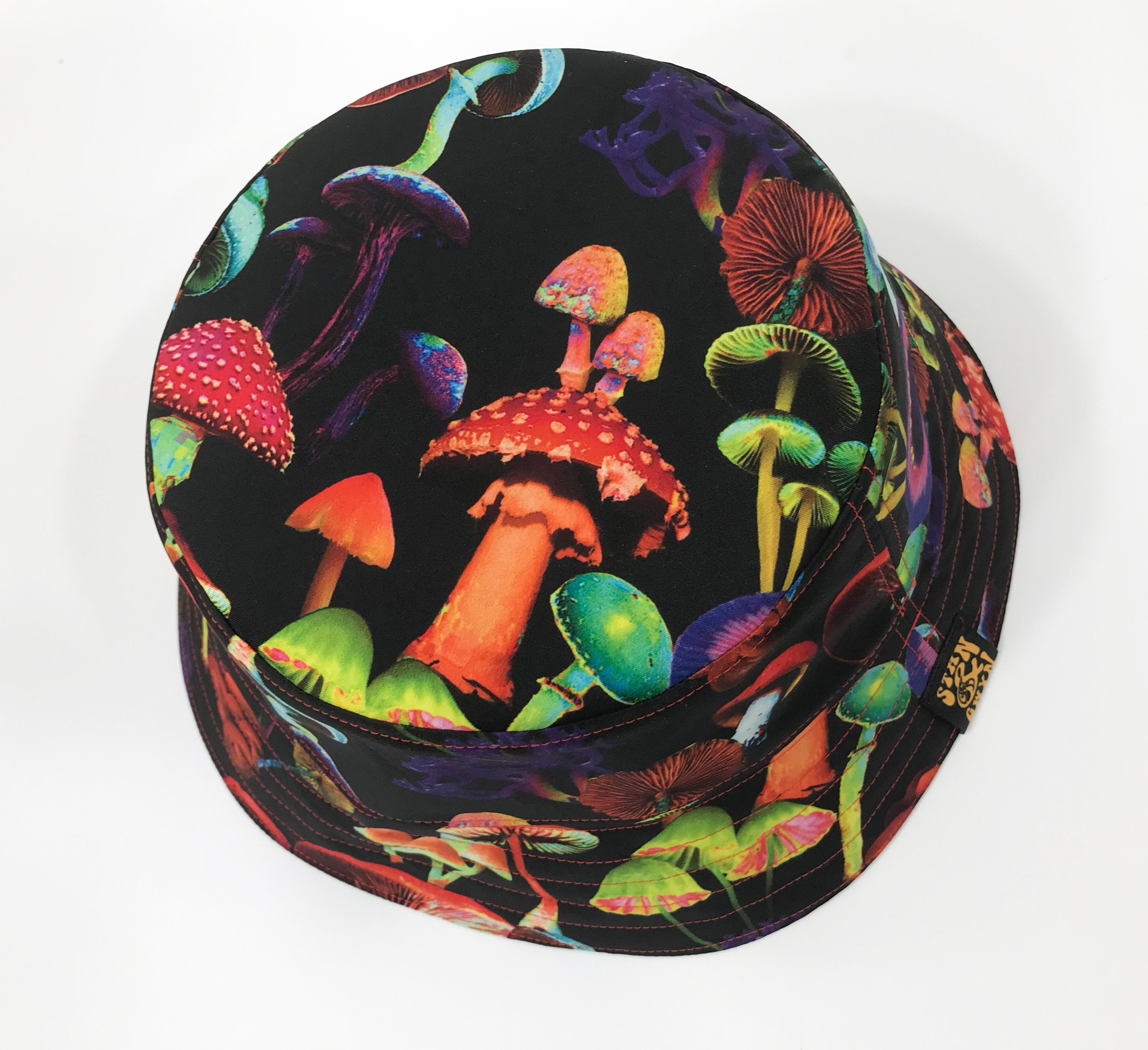 Neon Mushroom Hat, 90's Bucket Hat, Shroom Print Hat, Fisherman Hat ...