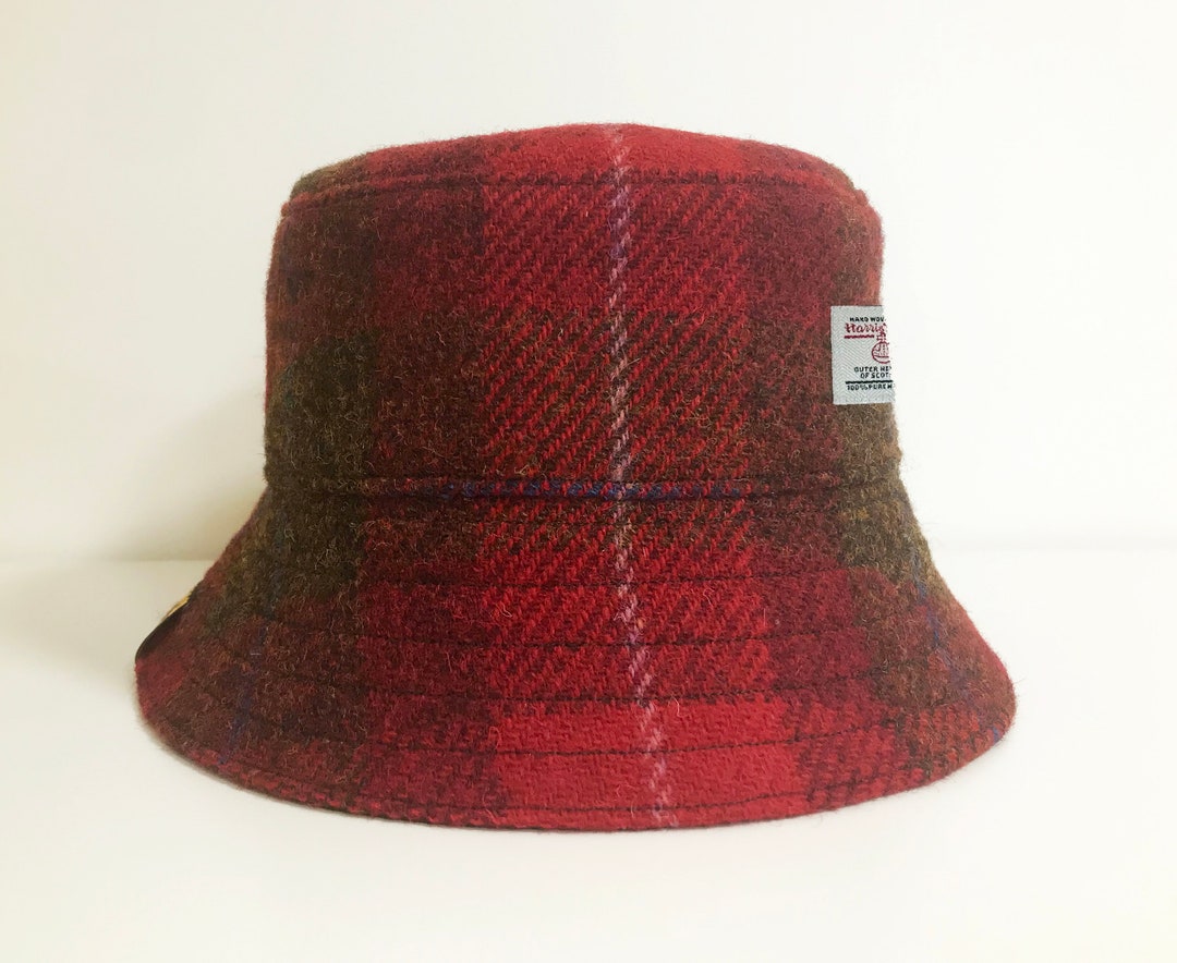 Plaid Hat, Harris Tweed Hat, Red Bucket Hat, Hat for Man, Wool Hat ...