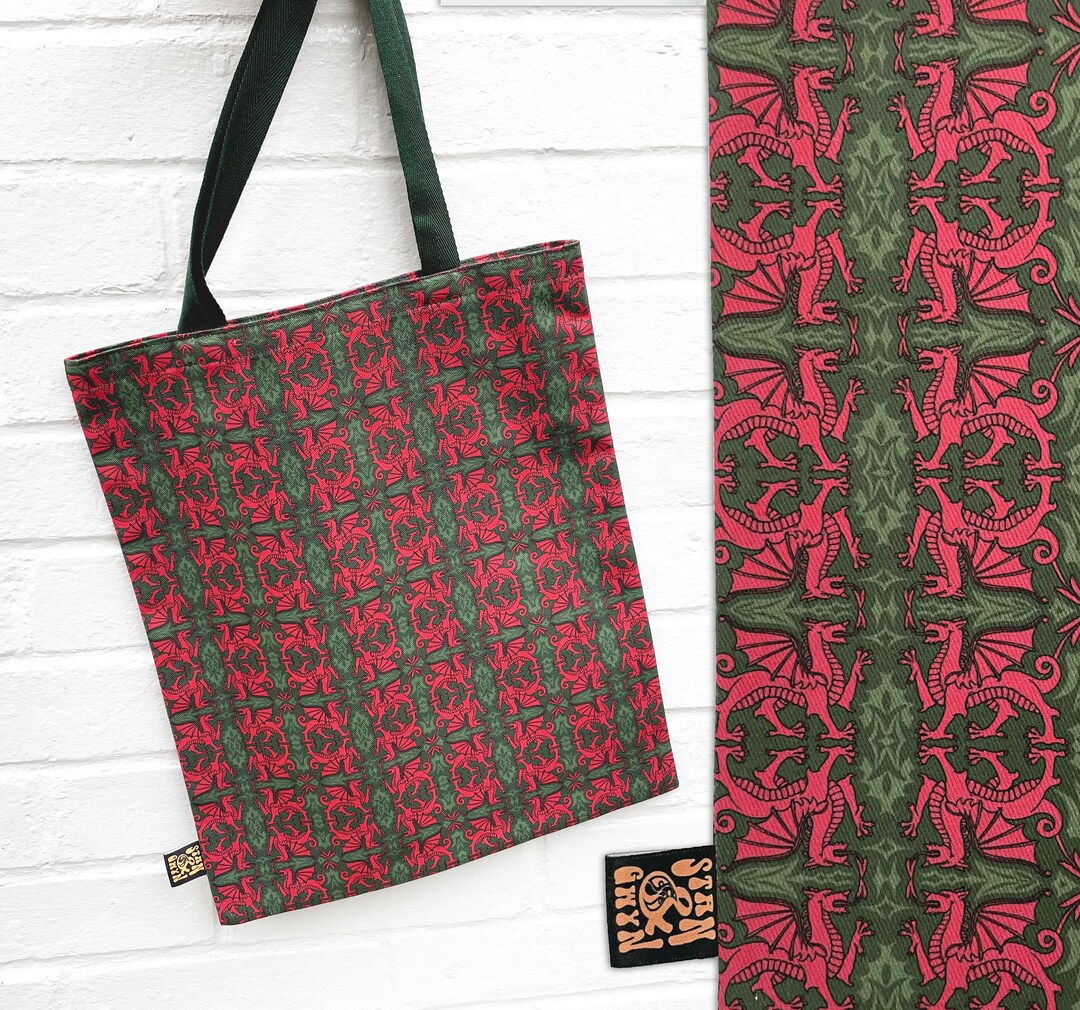 Welsh Gifts, Wales Print Tote Bag, Red Dragon Art, Welsh Textile Print ...
