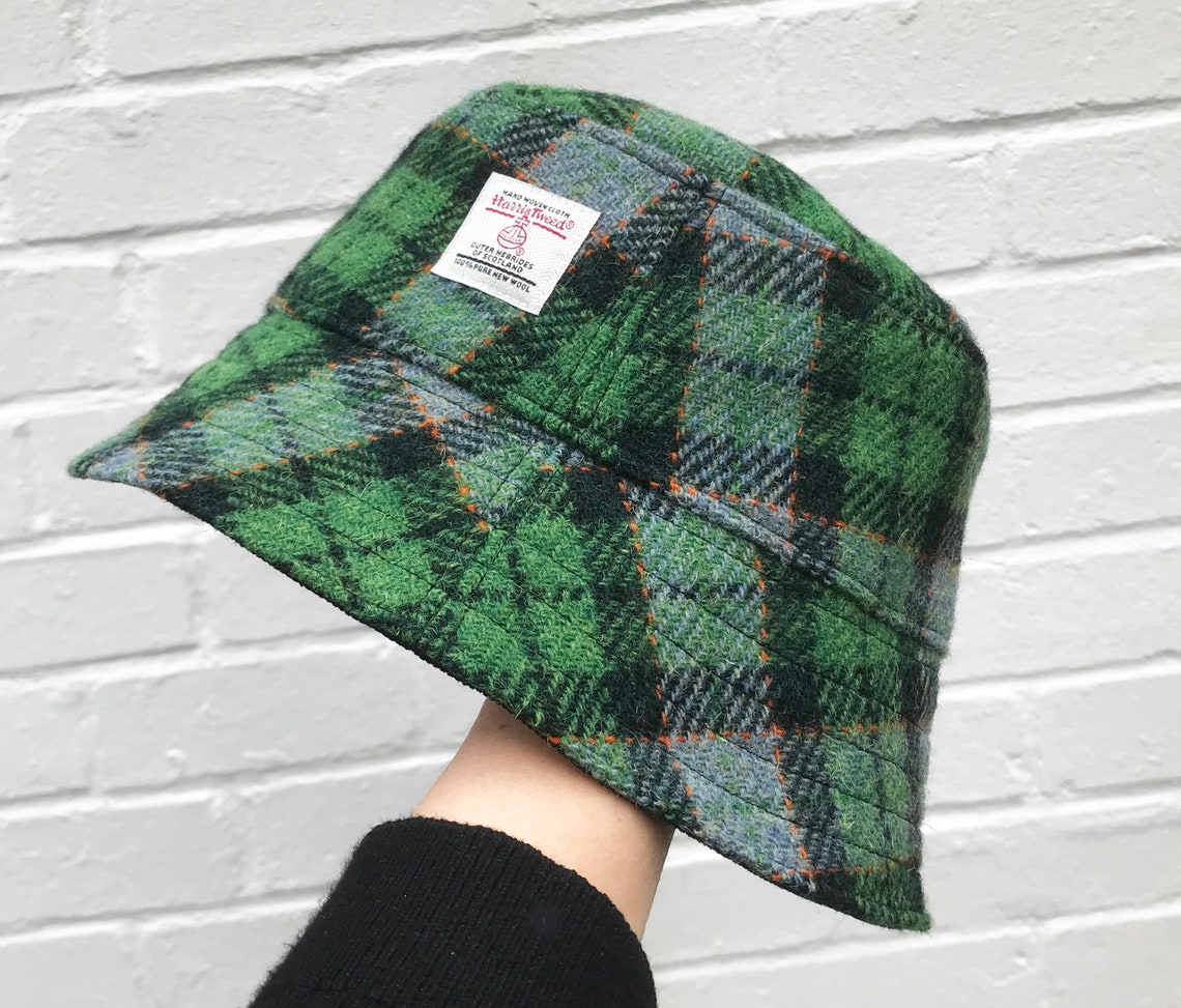 Green Bucket Hat, Check Hat, Scottish Tweed Hats, Big Head Hats, Small ...