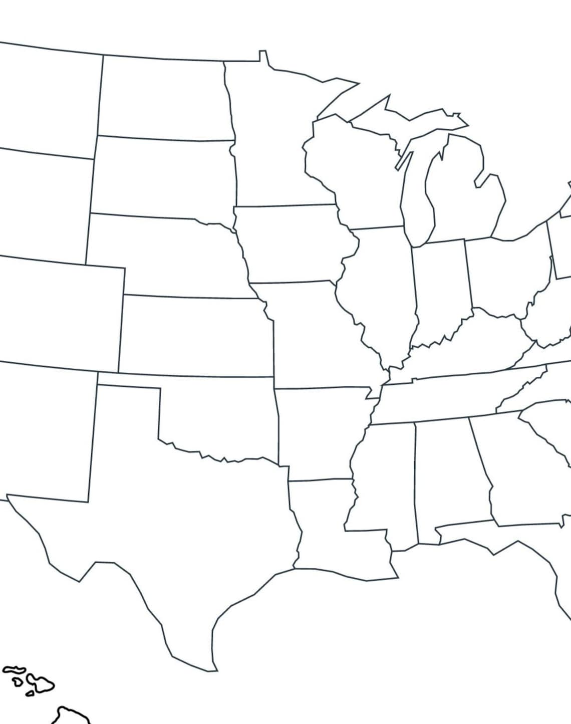 United States Blank Map | Unlabeled Map of USA Outline Printable - Etsy