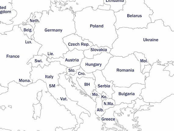 Map Of Europe Black And White