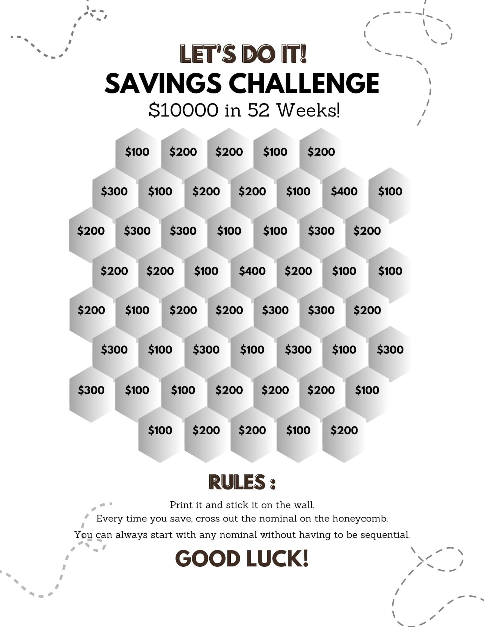 10,000 Savings Challenge Printable Save 10,000 in 52 Weeks / Savings ...