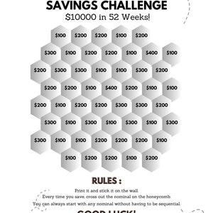10,000 Savings Challenge Printable Save 10,000 in 52 Weeks / Savings ...