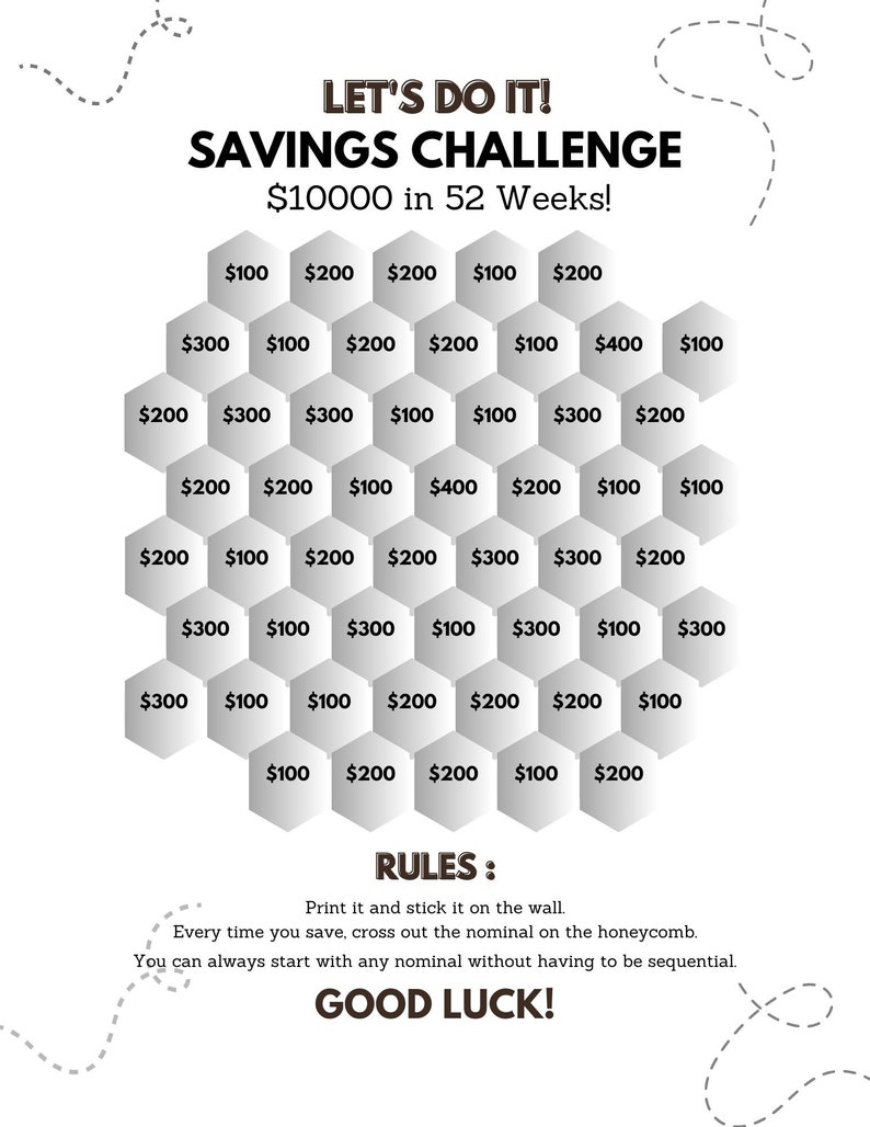10,000 Savings Challenge Printable Save 10,000 in 52 Weeks / Savings ...