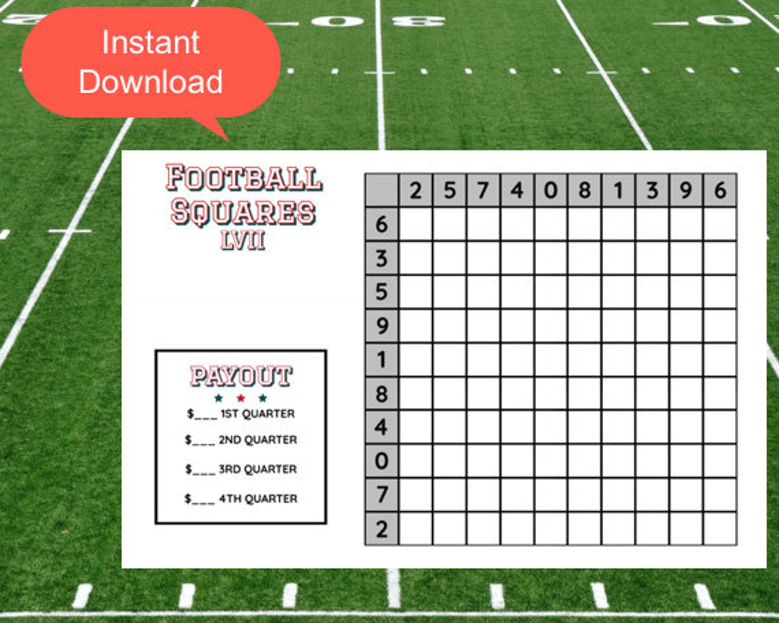 Super Bowl Squares Template Printable | 2026 Super Bowl Football Pool ...