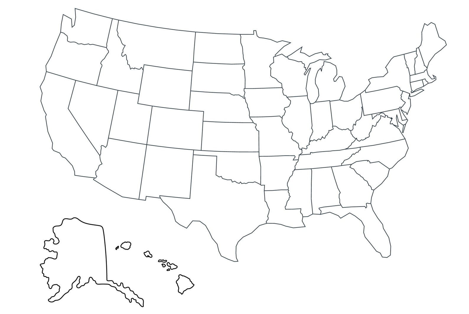 US States Quiz 50 States Quiz Map Printable Outline Comes With Labeled ...