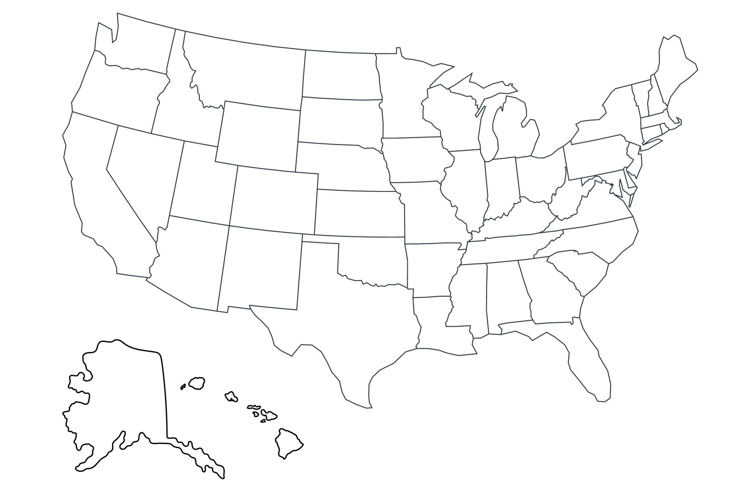 US States Quiz 50 States Quiz Map Printable Outline Comes With Labeled ...