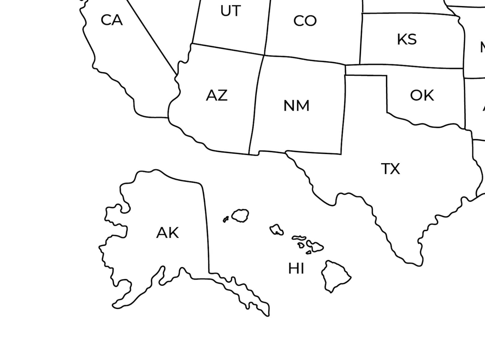 United States Map USA Labeled, Black and White Map USA Printable - Etsy