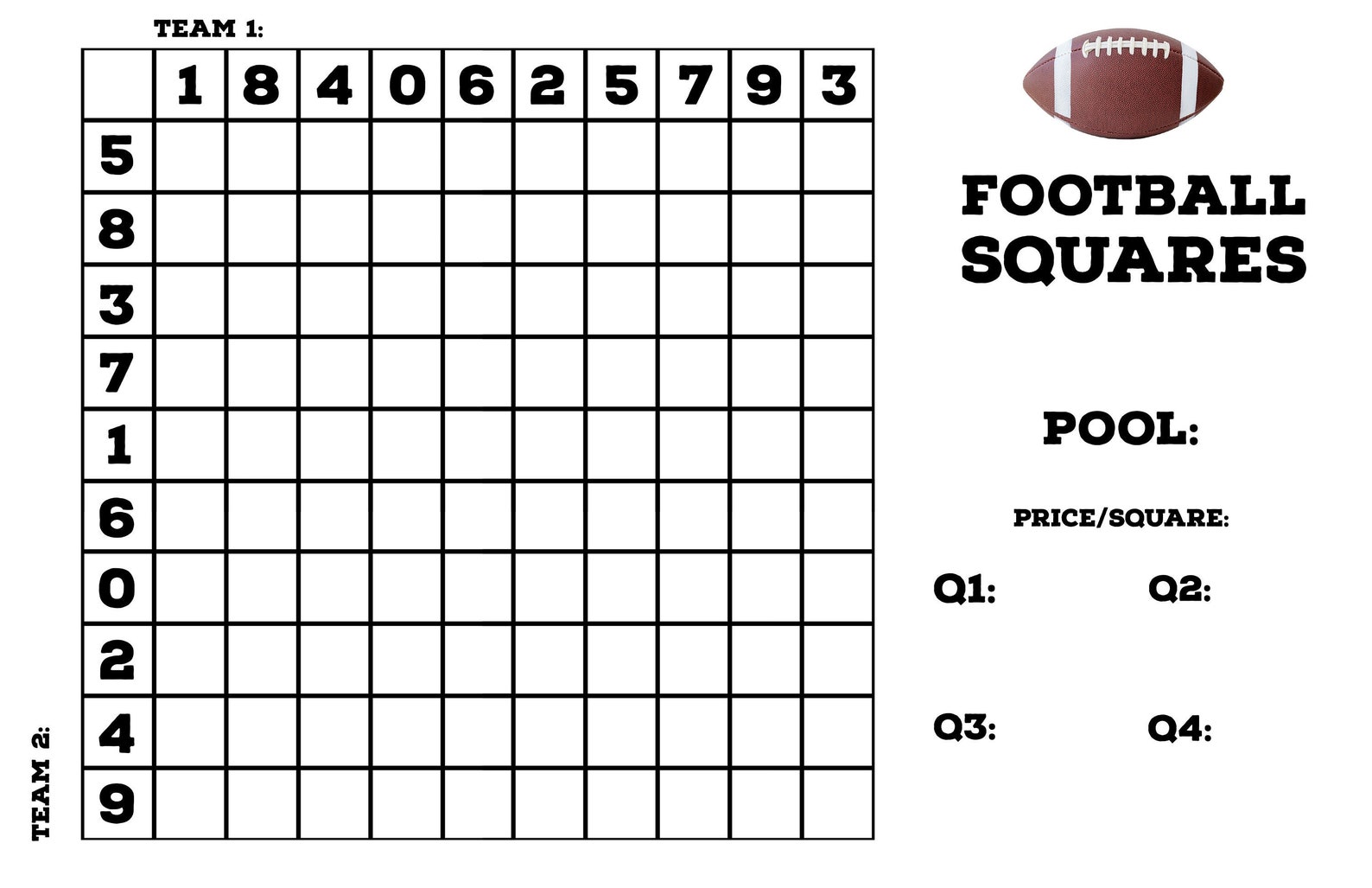 Super Bowl Squares Template Printable 2025 Super Bowl Pool Squares ...