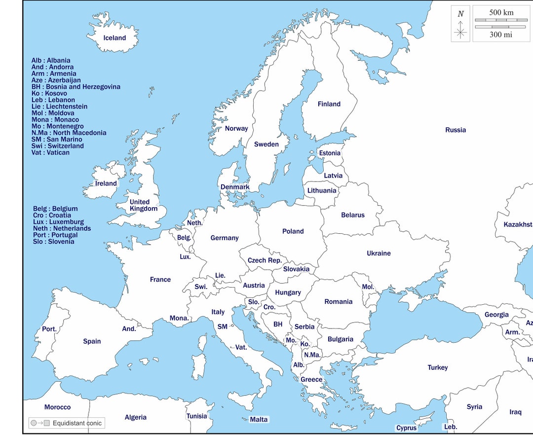 Blank Political Map Of Europe With Capitals