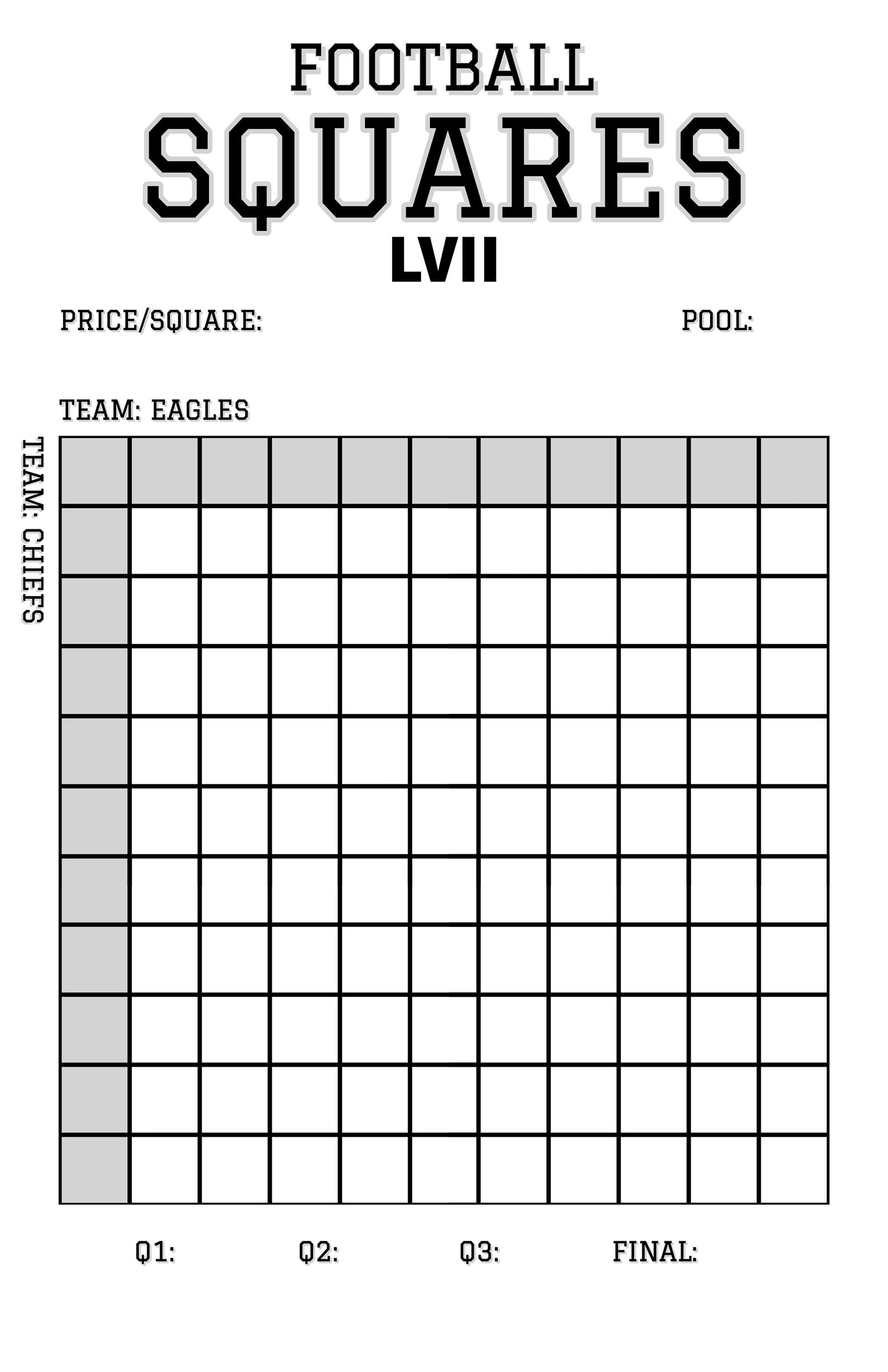 Super Bowl Squares Template Printable 2025 Pool Squares Football ...