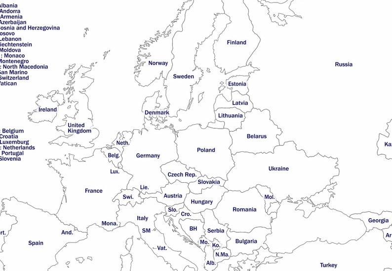 European Map of Countries | Europe Stretch | Western Eastern | Bundle ...