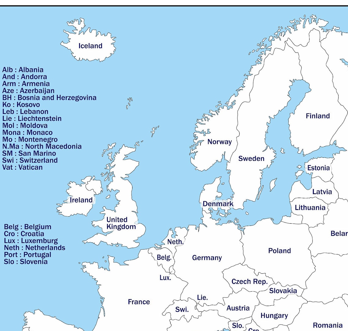 European Map of Countries | Europe Stretch | Western Eastern | Bundle ...
