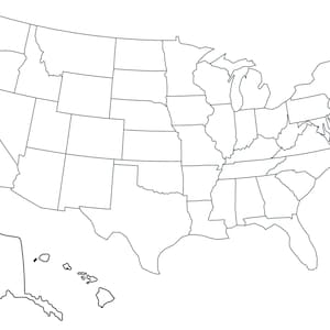 United States Blank Map | Unlabeled Map of USA Outline Printable - Etsy
