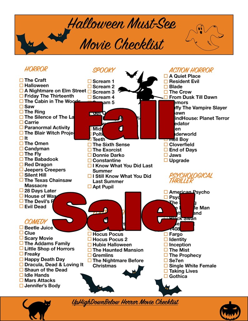 Must See Halloween Movie Checklist Halloween JPEG, PNG, Downloadable ...
