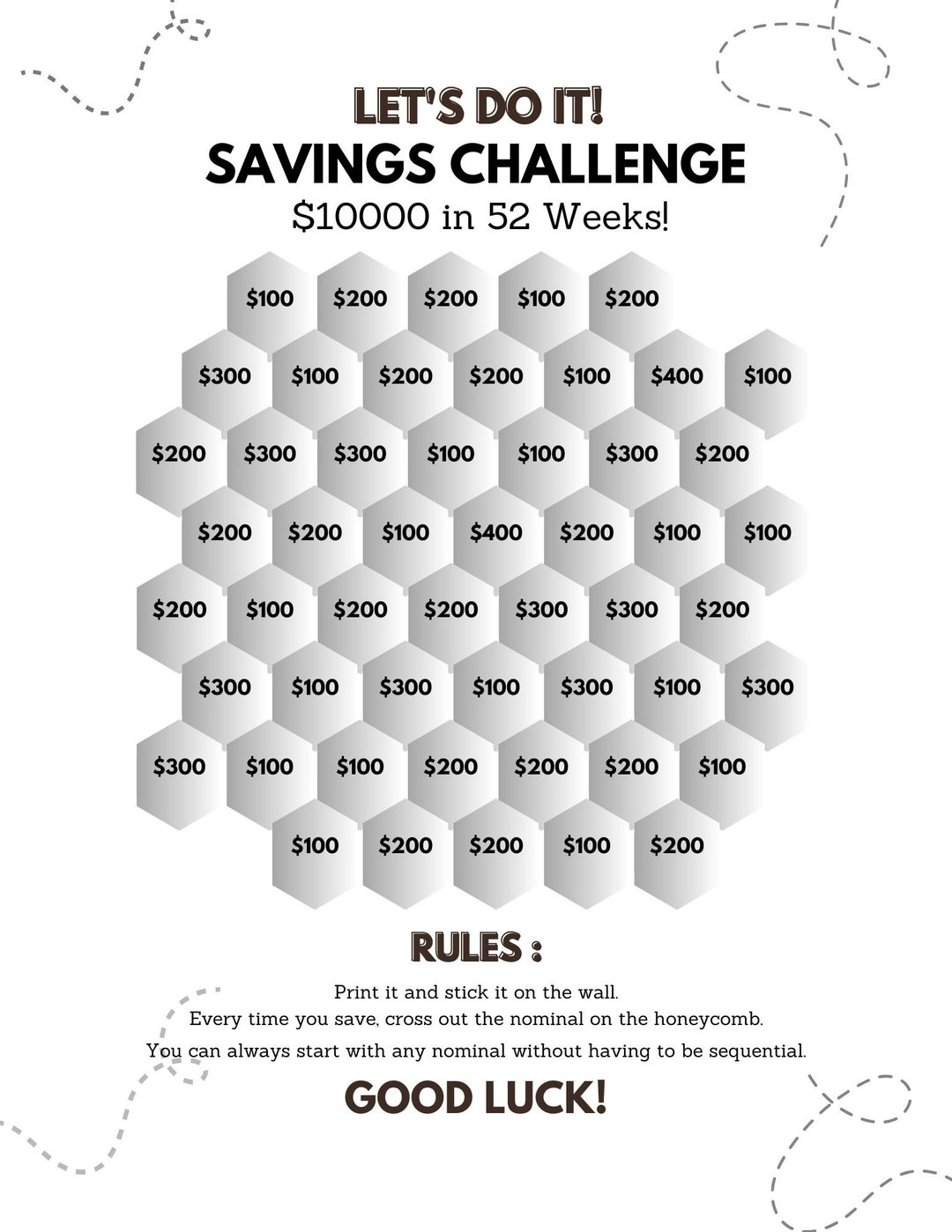 Save 10,000 Dollars in One Year Money Saving Challenge 10K 10,000 ...