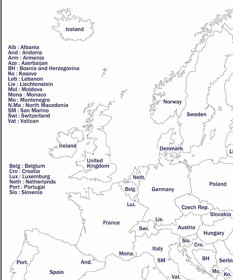 European Map of Countries | Europe Stretch | Western Eastern | Bundle ...