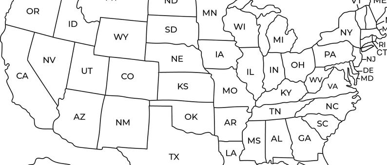US States Quiz 50 States Quiz Map Printable Outline Comes With Labeled ...