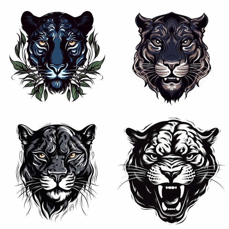 Panther Tattoo Design Black and White Panter Black Panther - Etsy