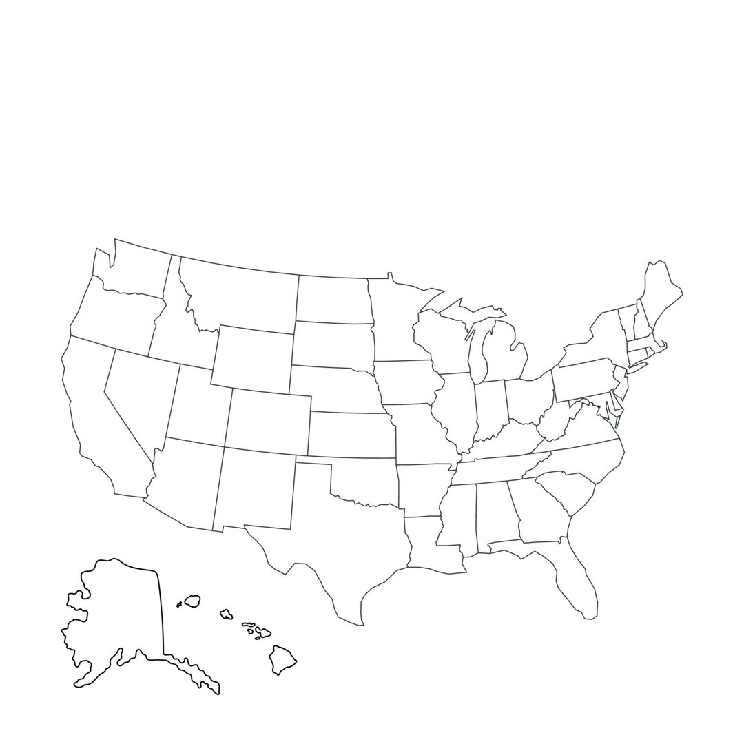 United States Blank Map | Unlabeled Map of USA Outline Printable - Etsy