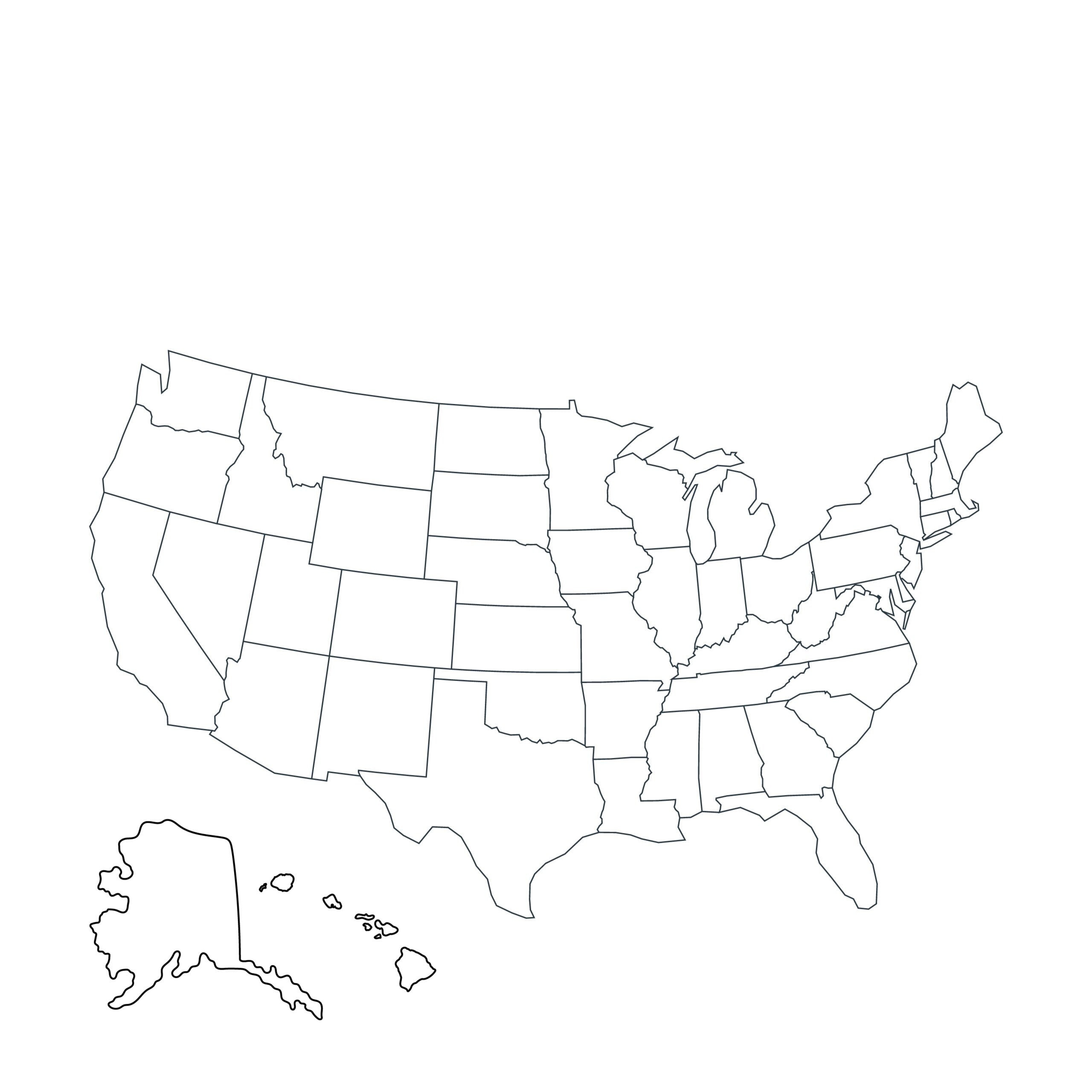 United States Blank Map | Unlabeled Map of USA Outline Printable - Etsy