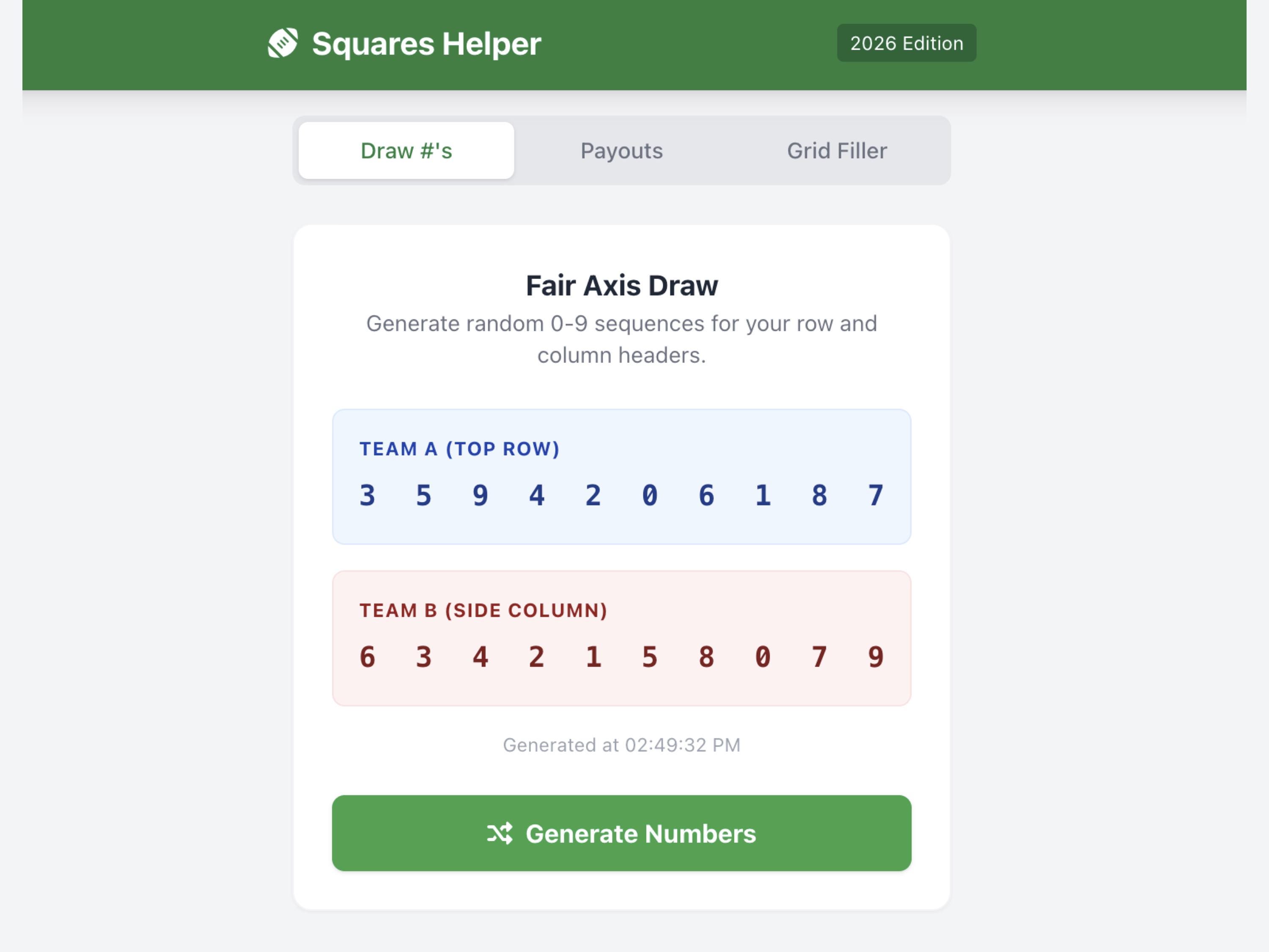 Football Squares Template Printable | 2026 Super Bowl Pool Number ...