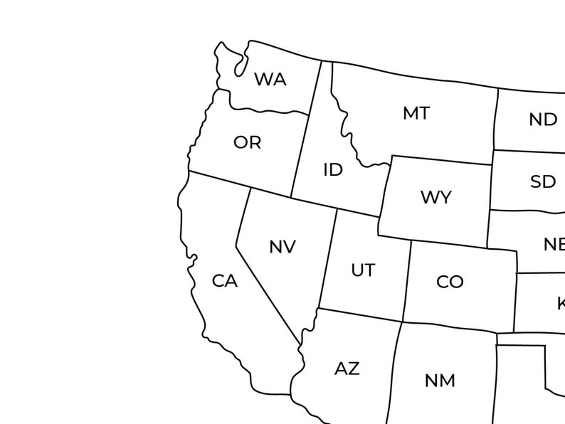US Map With State Names | Printable | Contiguous USA + Alaska, Hawaii ...