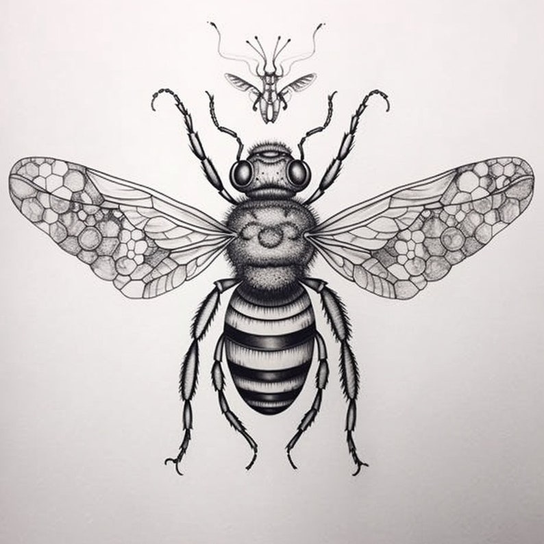 Bee Tattoo Tattoo Flash Digital Download Honey Bee, Realistic Bee ...