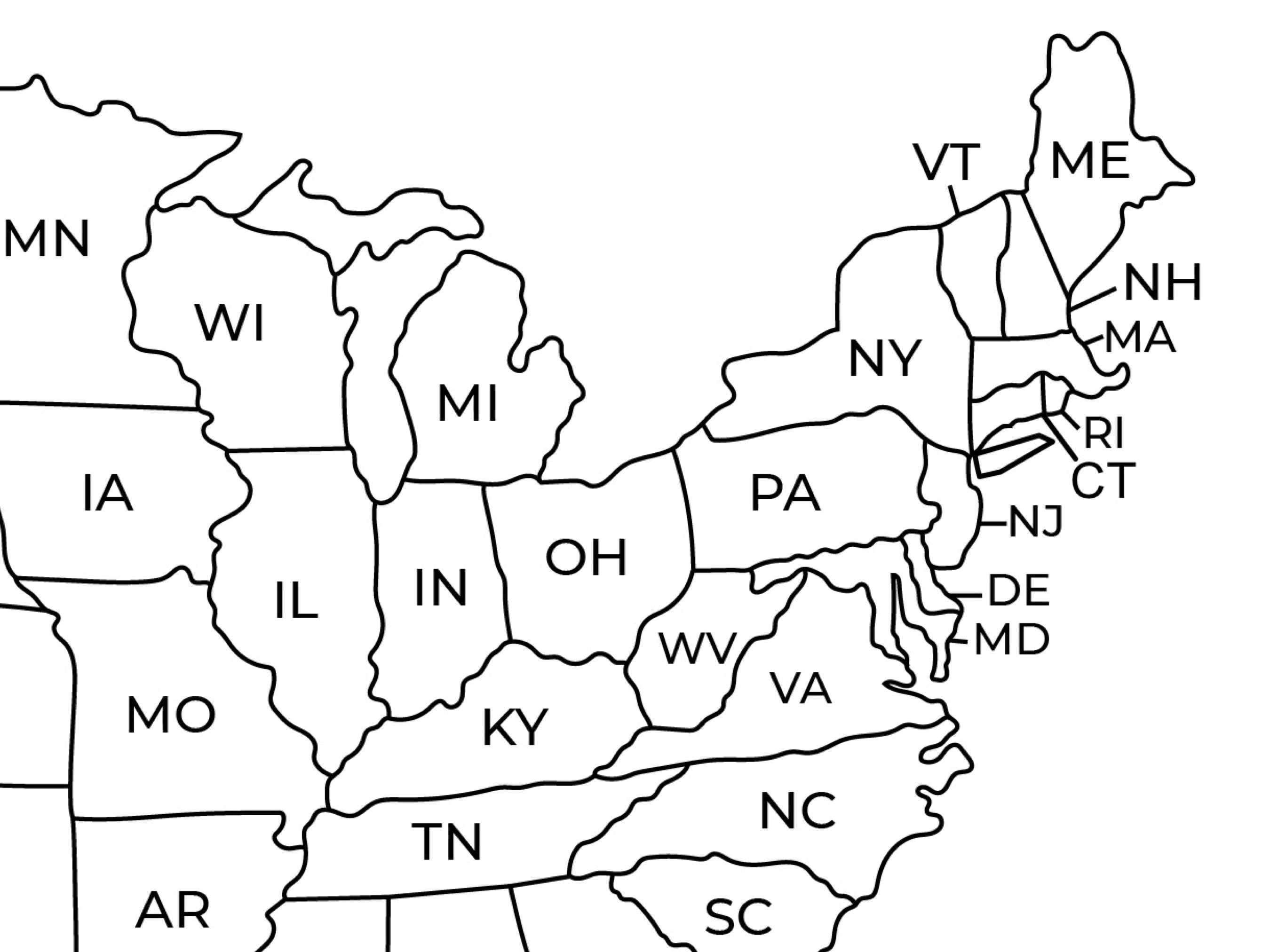 USA Map Printable With State Abbreviations, Digital United States Map ...